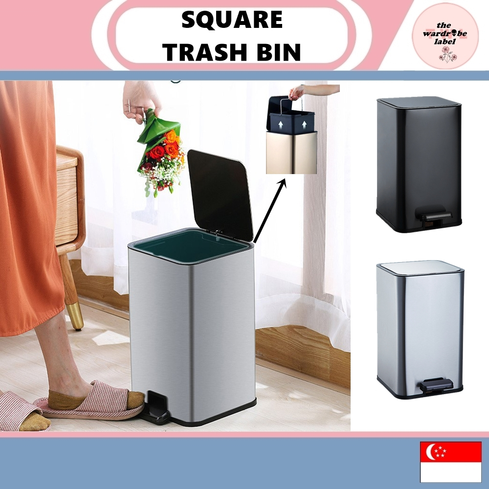 [SG SELLER - TWL] Stainless Steel Square Pedal Trashbin Dustbin Soft ...