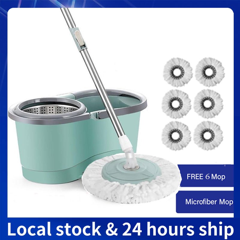 [Free-6 Mop Pads] Microfiber Spin Mop & Bucket Set Hands-Free Self ...
