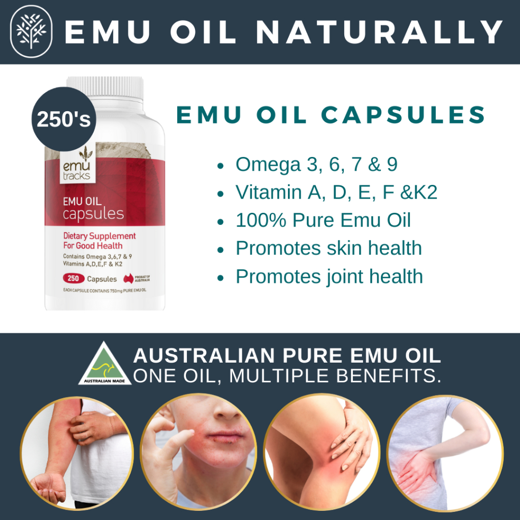 EXP DEC 26 250s Emu Tracks Emu Oil Capsules. Contains Omega 3, 6, 7 & 9 ...