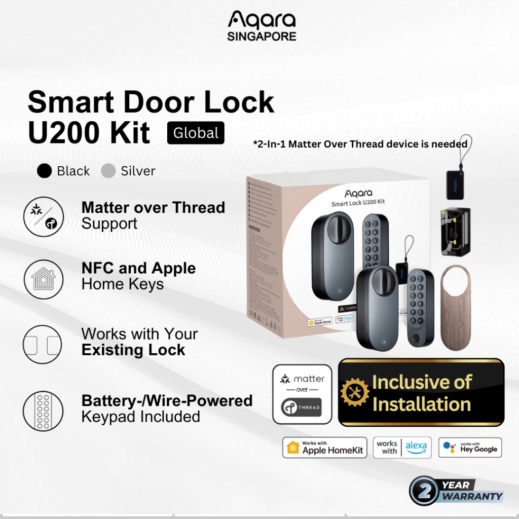 AQARA Smart Lock U200 Kit Set New BTO Gate Fingerprint Keypad Included Matter over Thread Smart ...