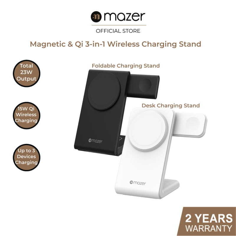 Mazer 3 in 1 Foldable/Desk Magnetic and Qi Wireless Charging Stand ...