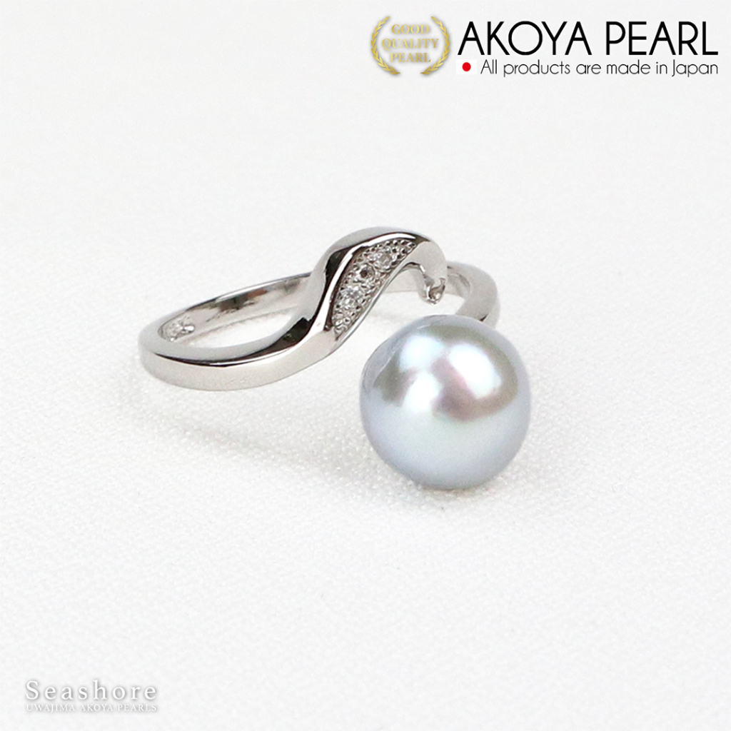 Akoya Seawater Blue Semi-Baroque Pearl Ring - Women Luxury Natural Rings, Wedding Engagement ...