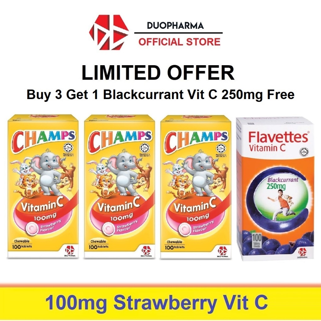 CHAMPS 100mg Vitamin C Strawberry Chew Tab 100s [ Vit C for Kids ...