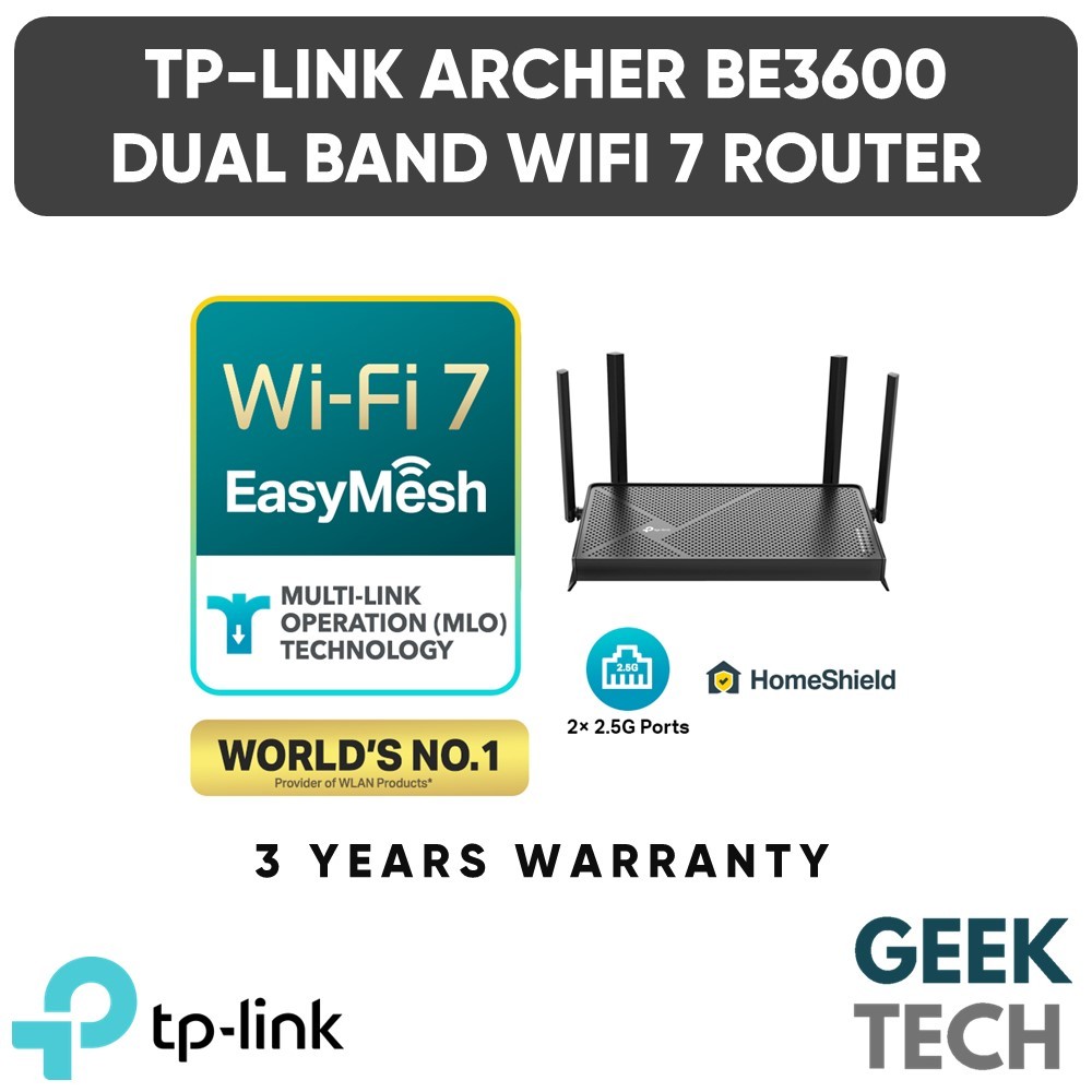 TP-Link Archer BE230 BE3600 Dual-Band WiFi 7 Router Dual 2.5G + 3x 1G ...