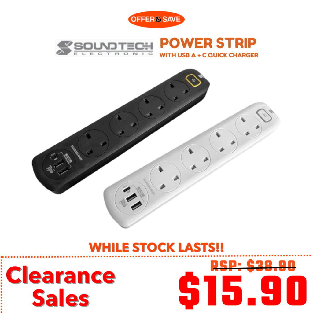 SoundTeoh Extension Plug With 18W USB C+A With 4 Power Socket With ...