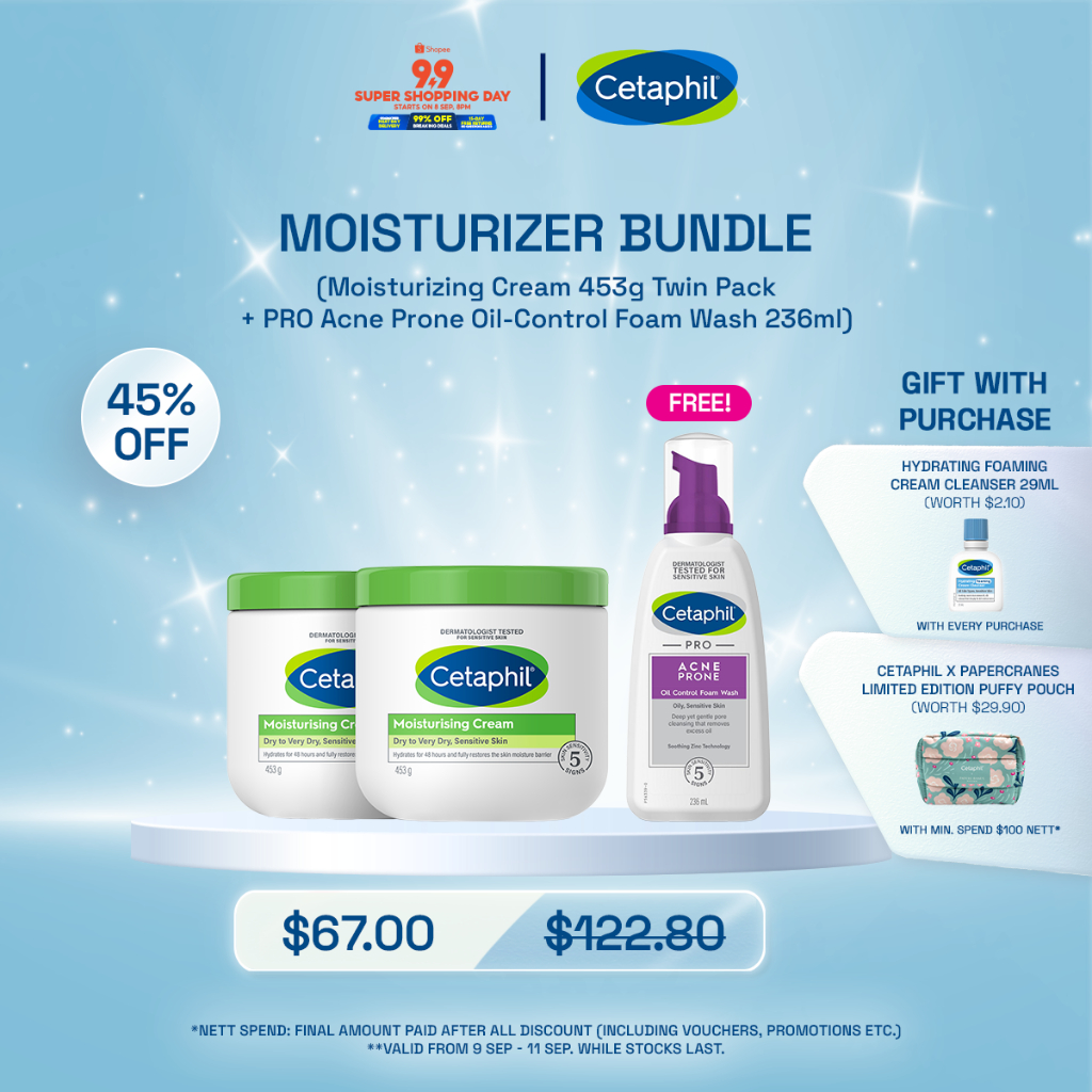 [9.9] CETAPHIL Moisturizing Cream 453g Twin Pack + FREE Cetaphil PRO ...