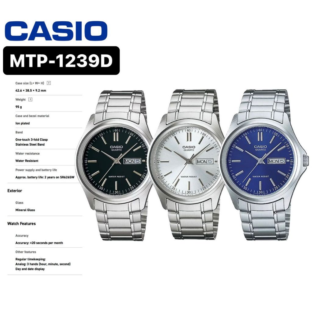 [ OFFICIAL CASIO WARRANTY ] CASIO MTP-1239D SERIES DAY&DATE DISPLAY AT ...