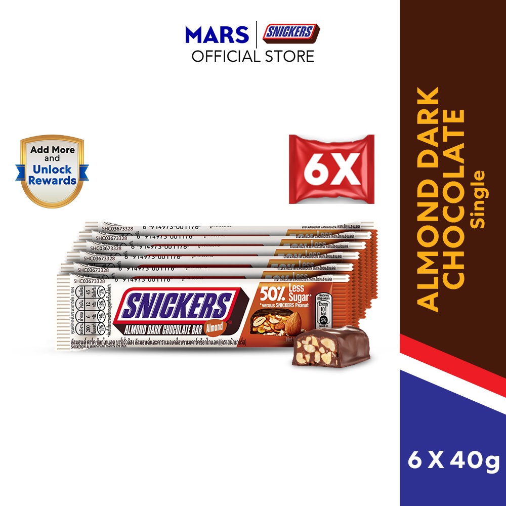 [BUNDLE OF 6] SNICKERS Almond Dark Chocolate 40g [Snack/Chocolate/Bar ...