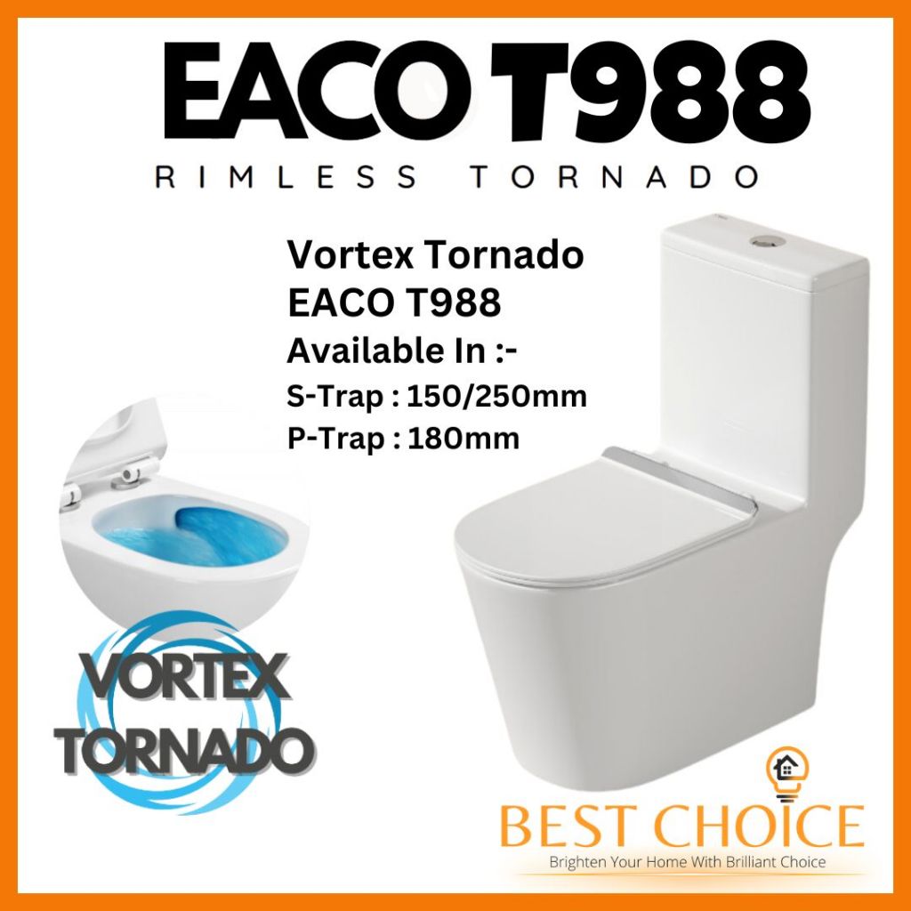 (CLIMATE VOUCHER) Free Delivery EACO T988 Tornado Flush Rimless toilet bowl WC | Shopee Singapore