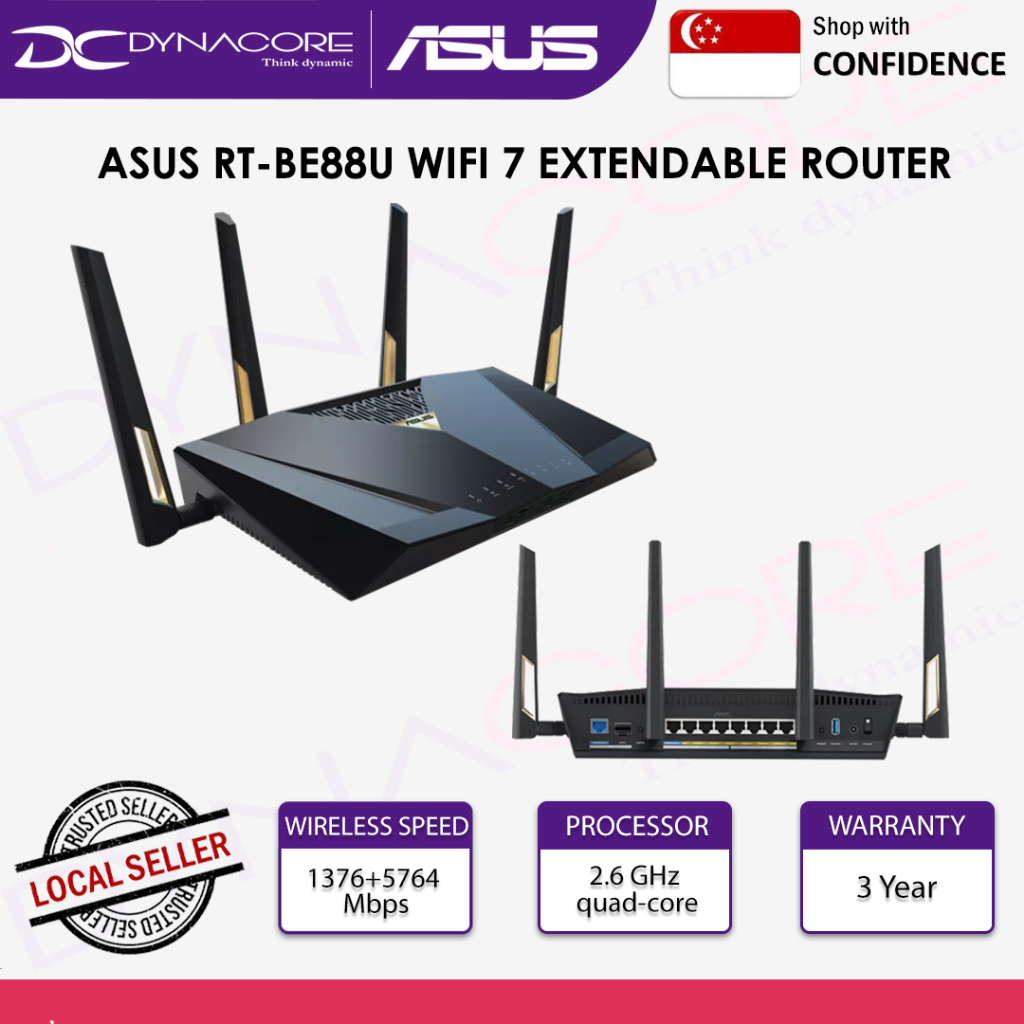 ASUS RT-BE88U WIFI 7 BE7200 DUAL BAND EXTENDABLE ROUTER | Shopee Singapore