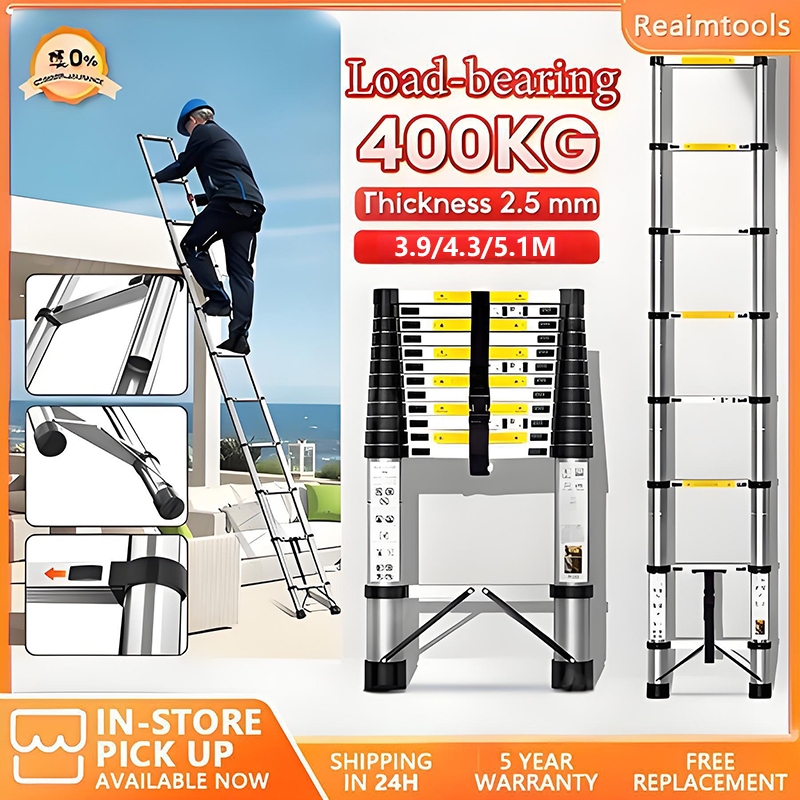Collapsible Ladder Aluminium Single Telescopic Ladder Outdoor Heavy ...