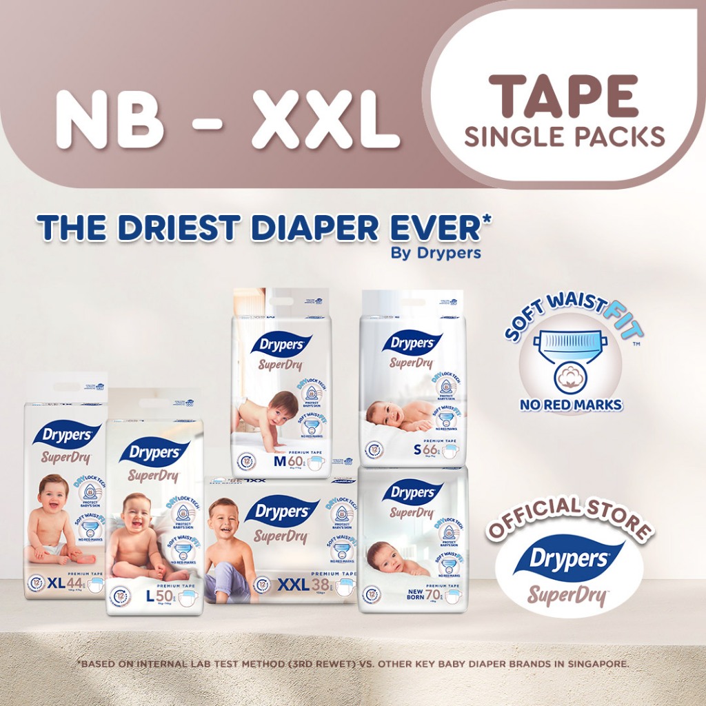 (New Range) Drypers SuperDry Premium Tape Baby Diaper NB/S/M/L/XL/XXL ...