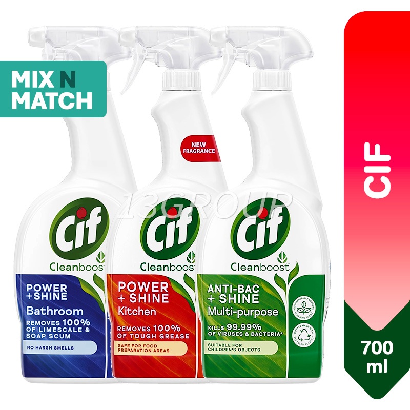Cif Power Shine Spray Antibac Bathroom Kitchen Cleaner, 700ml | Shopee ...
