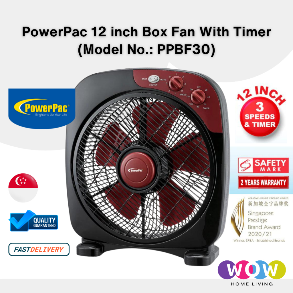 Powerpac 12 Inch Box Fan With Timer 3 Speeds 5 Power Blades | Shopee ...