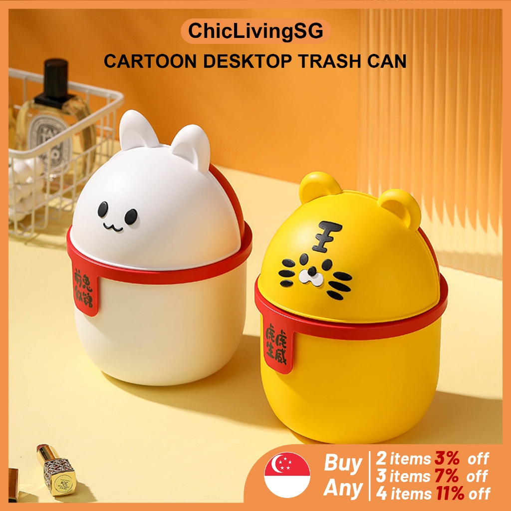 【SG Stock】Table Bin with Lid / Small Portable Dustbin / Mini Plastic ...