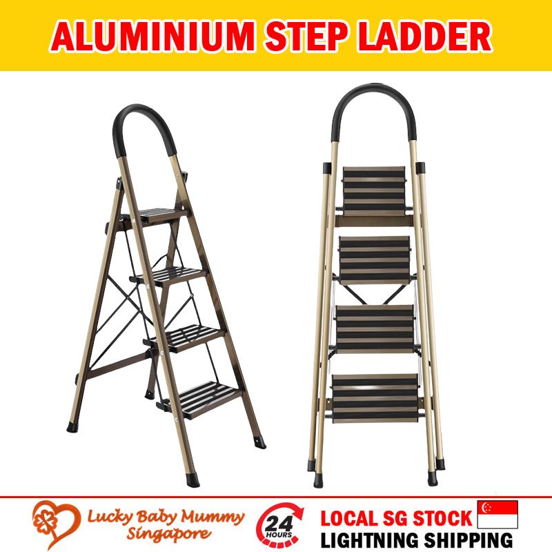 【Aluminium Alloy Ladder】Stool Step Foldable Ladder/ Stepsfitted anti ...