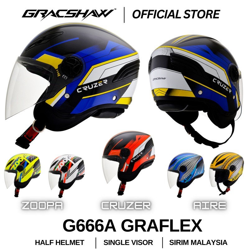 GRACSHAW G666 GRAFLEX HALF HELMET DEMI JET G666 ZOOPA AIRE CRUZER ...
