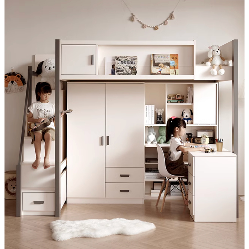 (Free Installation) Creamy White Children's Loft Bed Series/bed frame ...