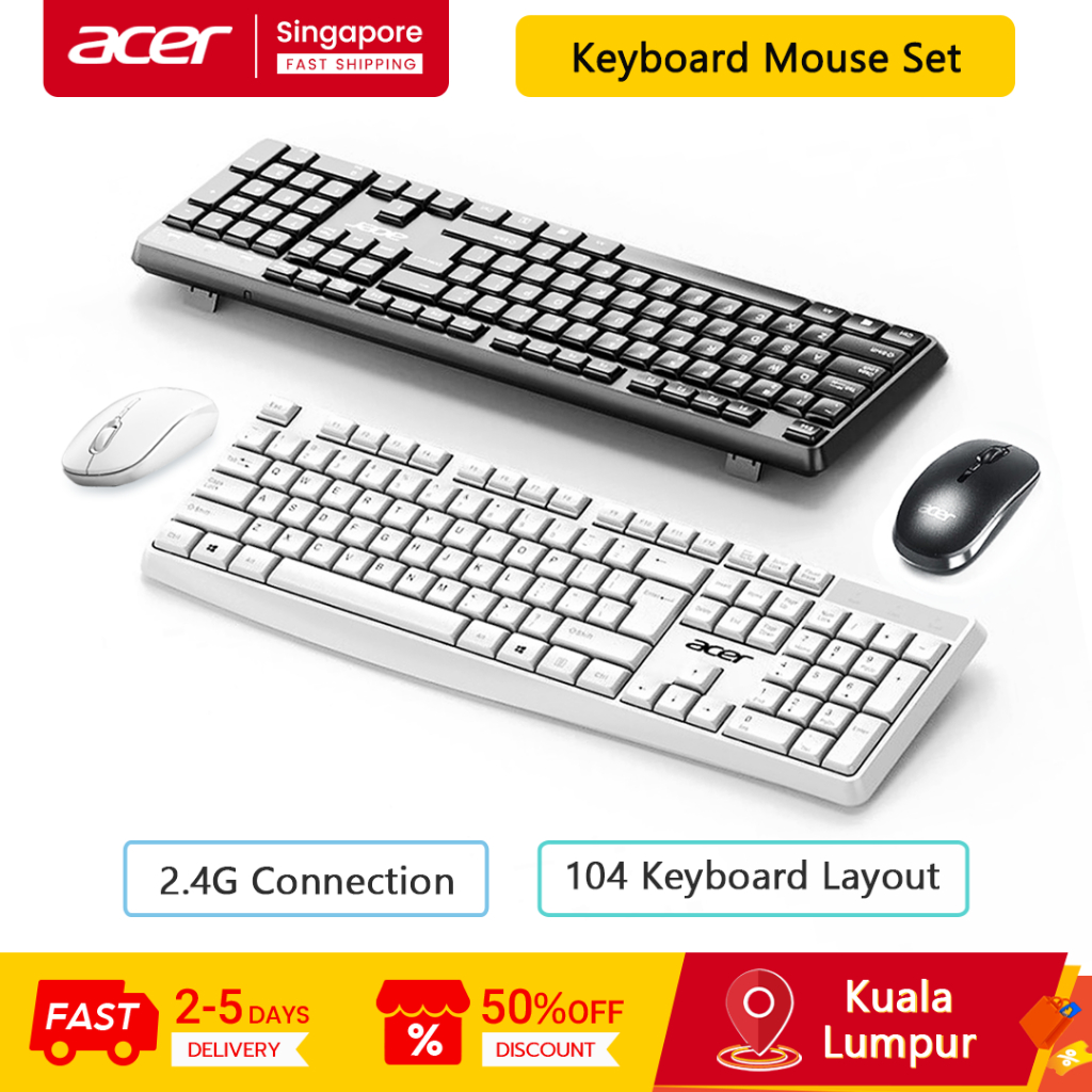 Acer Wireless Keyboard Mouse Set KM41-2K Wireless Connect Splash-proof Ultra Thin Office ...