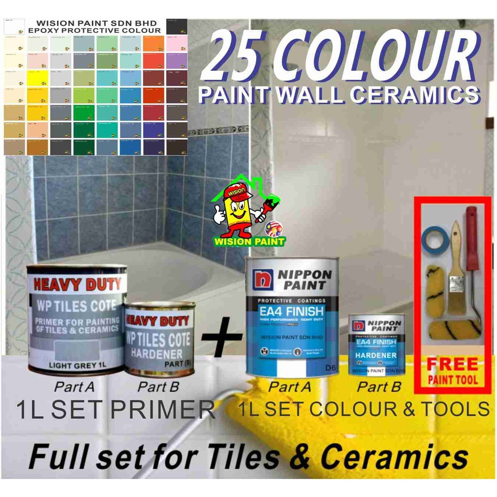 FULL SET NIPPON EA4 CERAMIC & TILES PAINT ( 1L WP TILES COTE , 1L ...