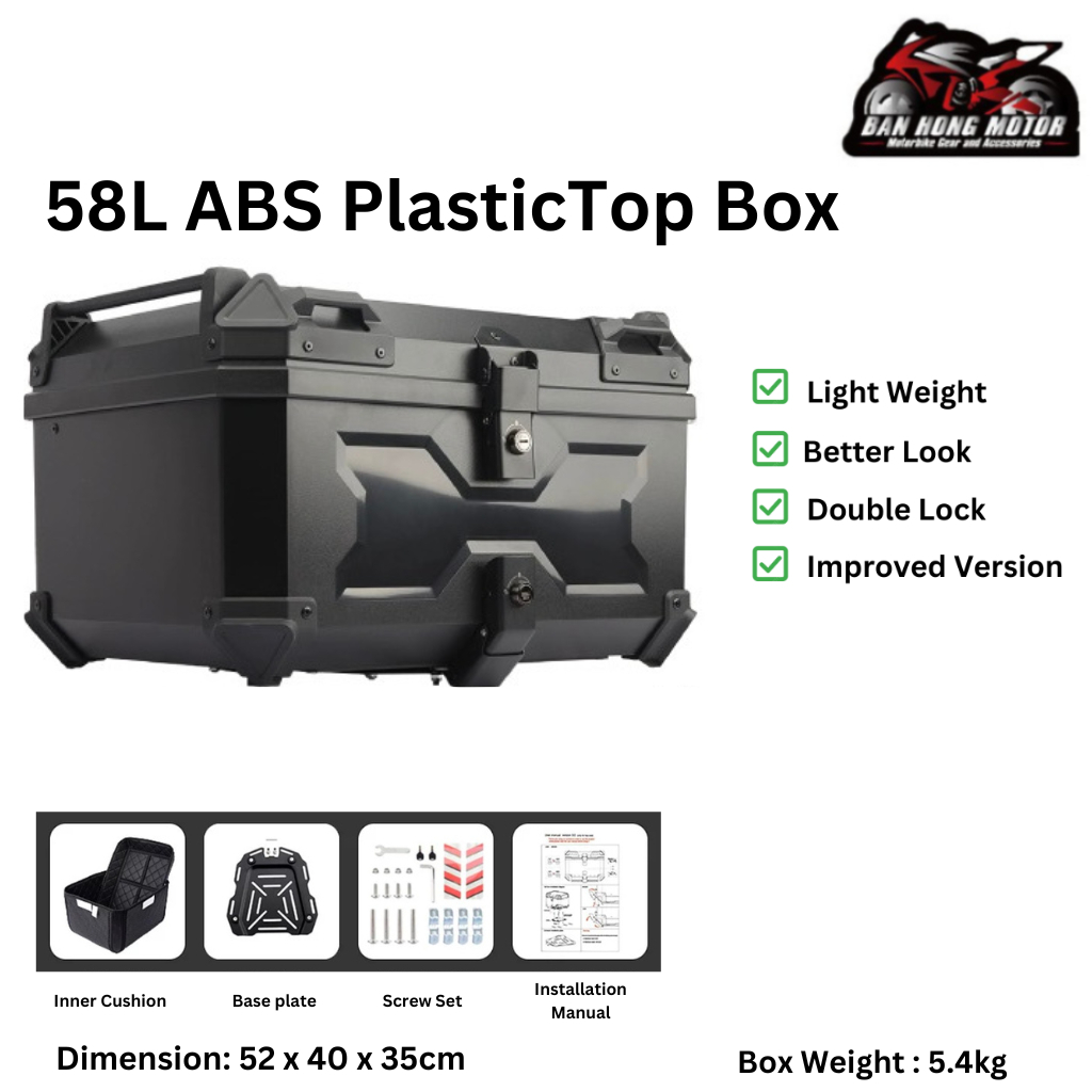 58L ABS Plastic Top Box Motorcycle Top Box Rear Box | Shopee Singapore