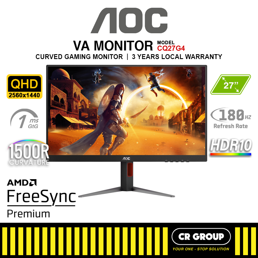 AOC CQ27G4 - 27" QHD Curved Gaming Monitor - 180Hz Refresh Rate - 0 ...