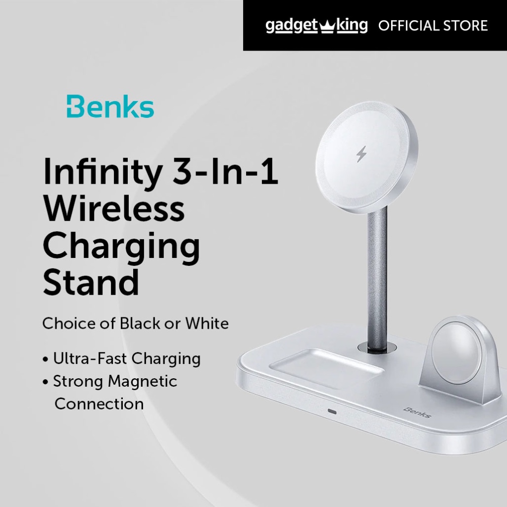 [Benks] Infinity 3-in-1 Wireless Charger Stand | Fast & Safe Charging for iPhones, Airpods, and ...