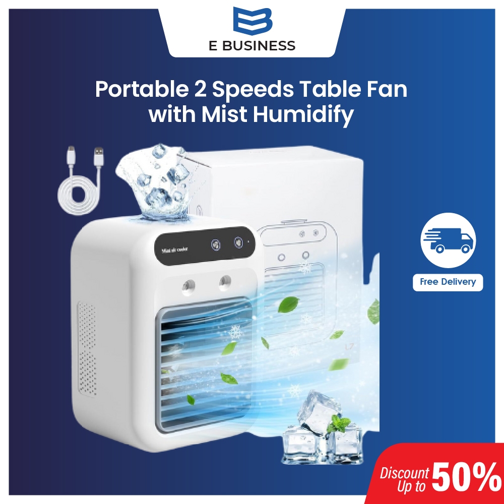Portable 2 Speeds Table Fan with Mist Humidify, Desk Cool Misting Fan ...