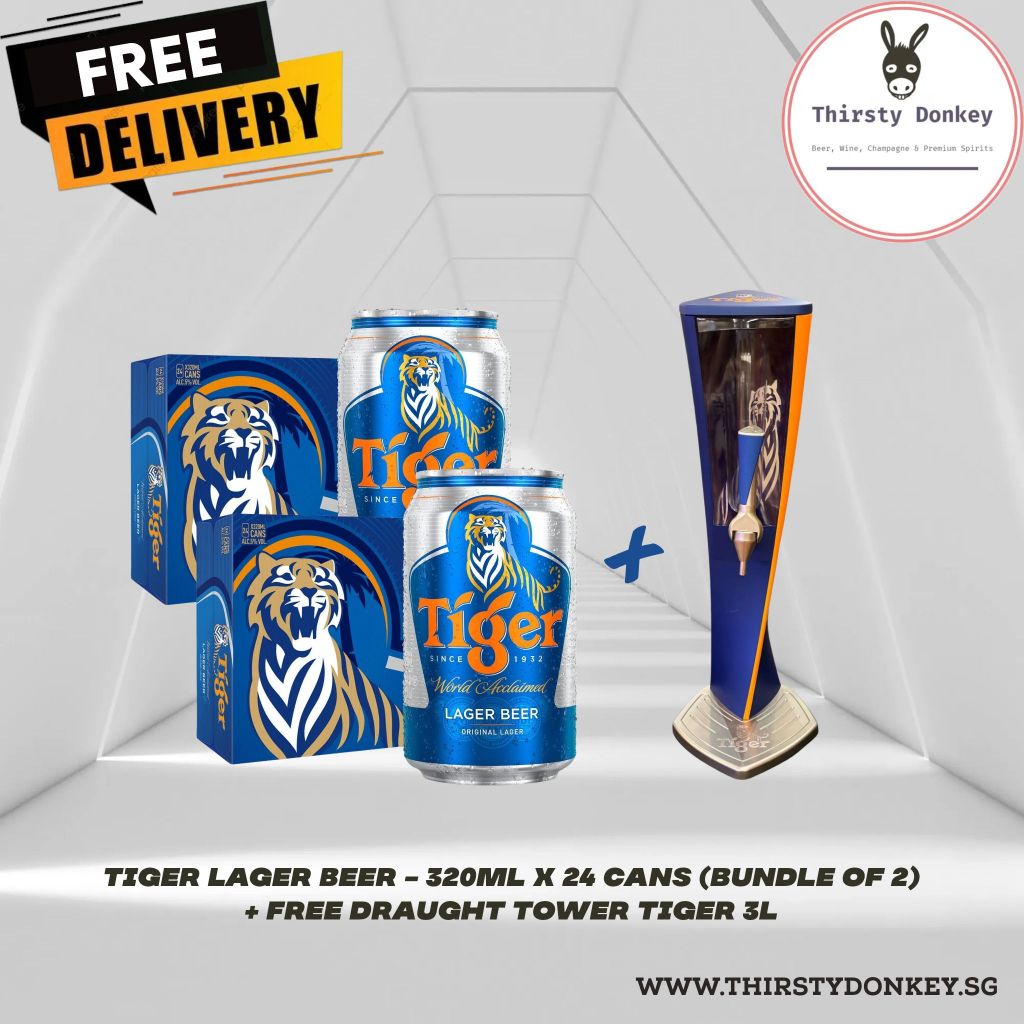 Tiger Lager Beer - 320ml x 24 Cans (Bundle of 2) + Free 1 Tiger Draught ...