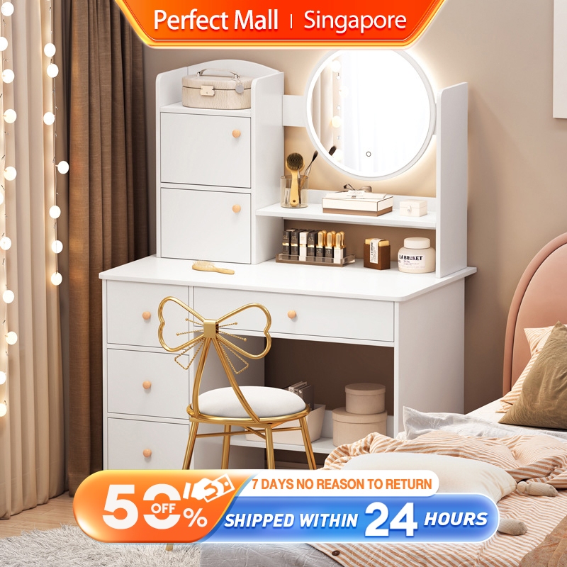 Dressing Table With LED Mirror Multipurpose Makeup Table Storage Desk ...