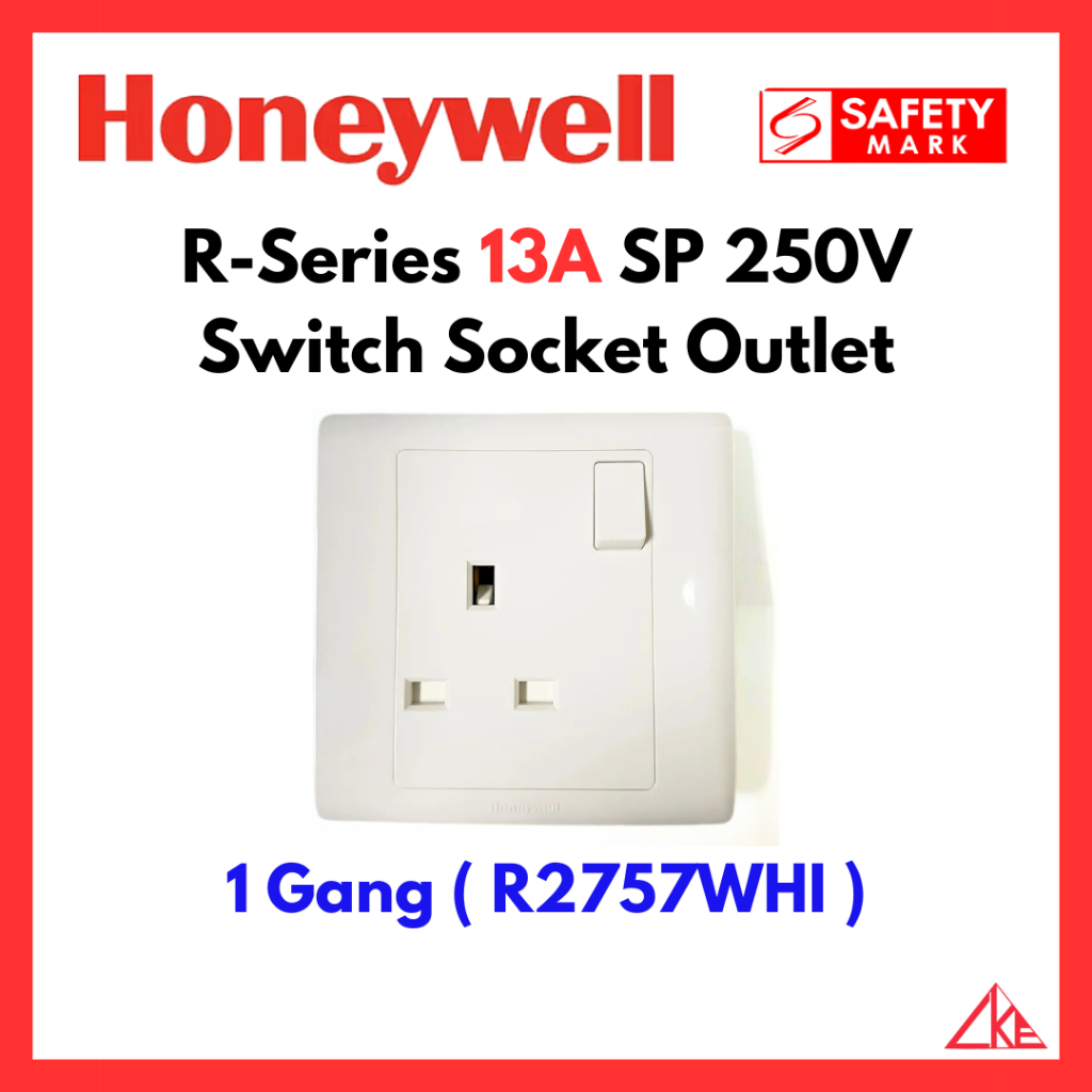 Honeywell R-Series 1 Gang 13A 250V Switch Socket Outlet R2757WHI | Shopee Singapore