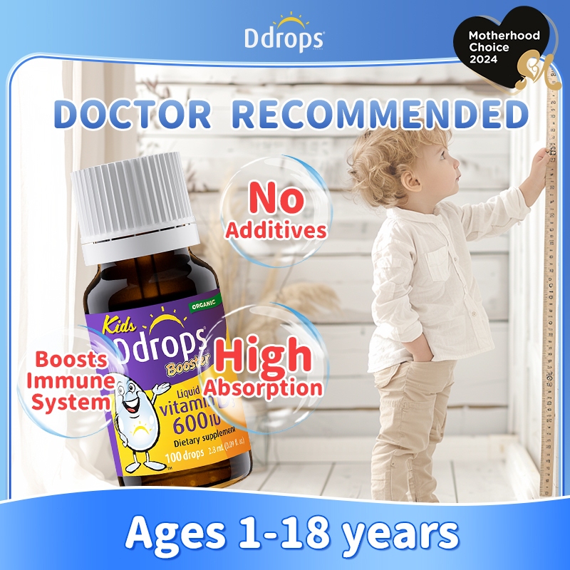 Ddrops Kids Booster Liquid Vitamin D3 Drops 600IU Dietary Supplement for Children 100 Drops(2 ...