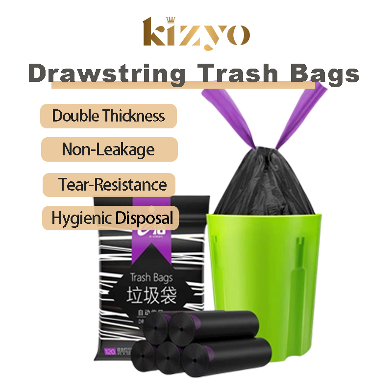 🇸🇬Kizyo Thickened Trash Bag Drawstring Garbage Bag Rubbish Bag Kitchen ...