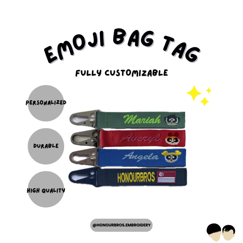 [SG LOCAL] Embroidery Emoji Bag Tag/Strap (Comes with 1 complimentary ...