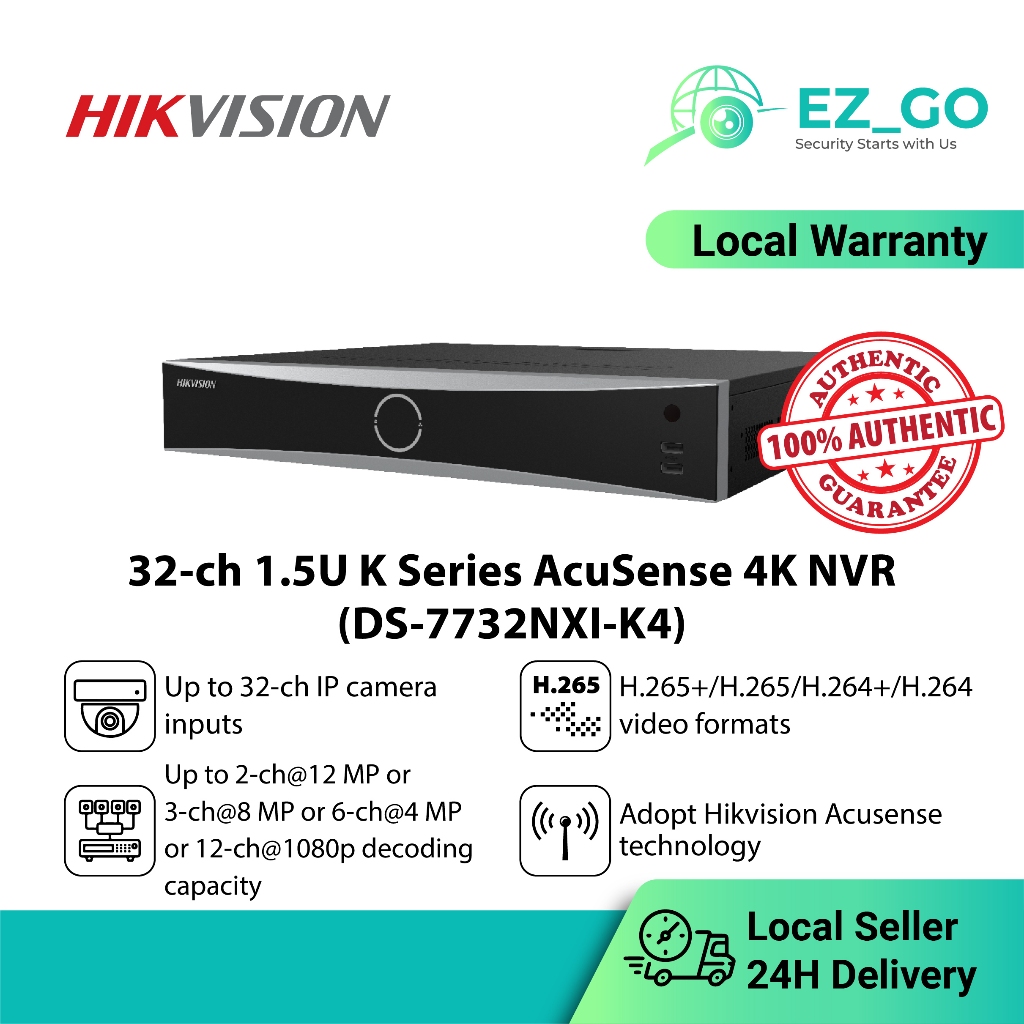 [Authentic] Hikvision 32ch 1.5U K Series AcuSense 4K NVR DS-7732NXI-K4 ...