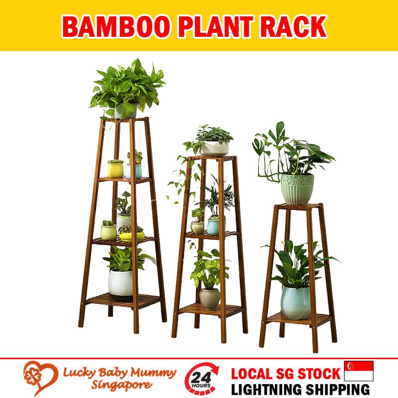 【Tower Design】2/3/4 Multi Layer Tier Planter Rack Bamboo Made Flower ...