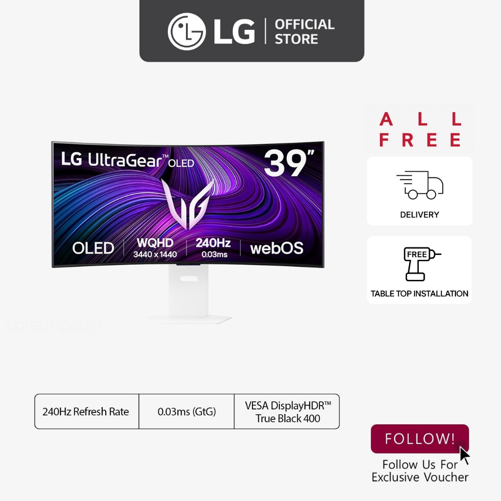 LG 39GX90SA W 39 UltraGear WQHD OLED Gaming Monitor 240Hz Refresh