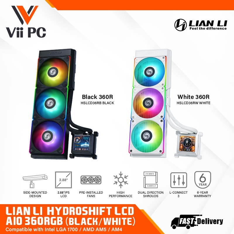 LIAN LI HYDROSHIFT LCD 360R RGB BLACK / WHITE 360MM AIO LIQUID COOLER 2 ...