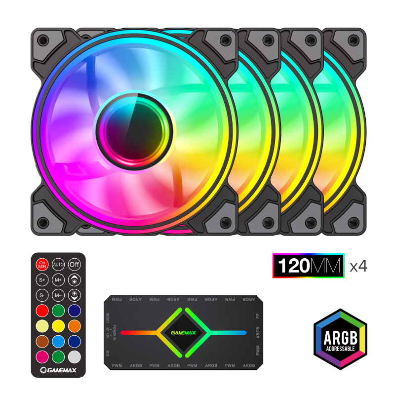 [AIM RESOURCES] Gamemax Dual Ring 4*12cm ARGB Fan with Wireless Remote ...