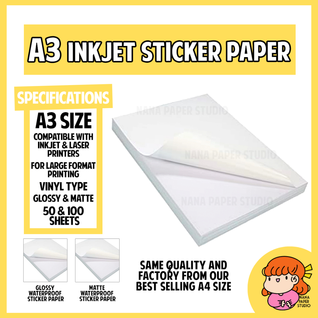 🇸🇬 A3 Sticker Paper Vinyl Labels Printable Inkjet Laser Printer White ...
