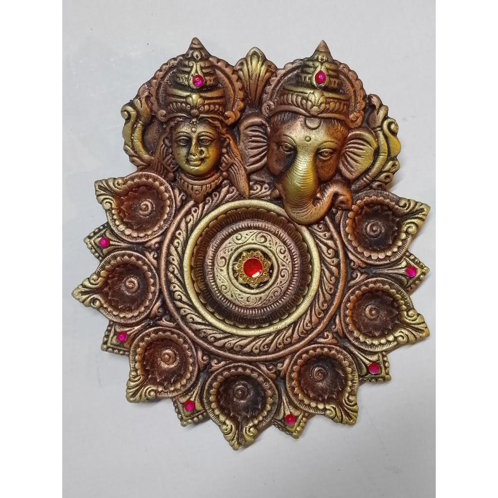 Terracotta Diwali Decor Diya Plate | Lakshmi Ganesha Clay Hand Carved 7 ...