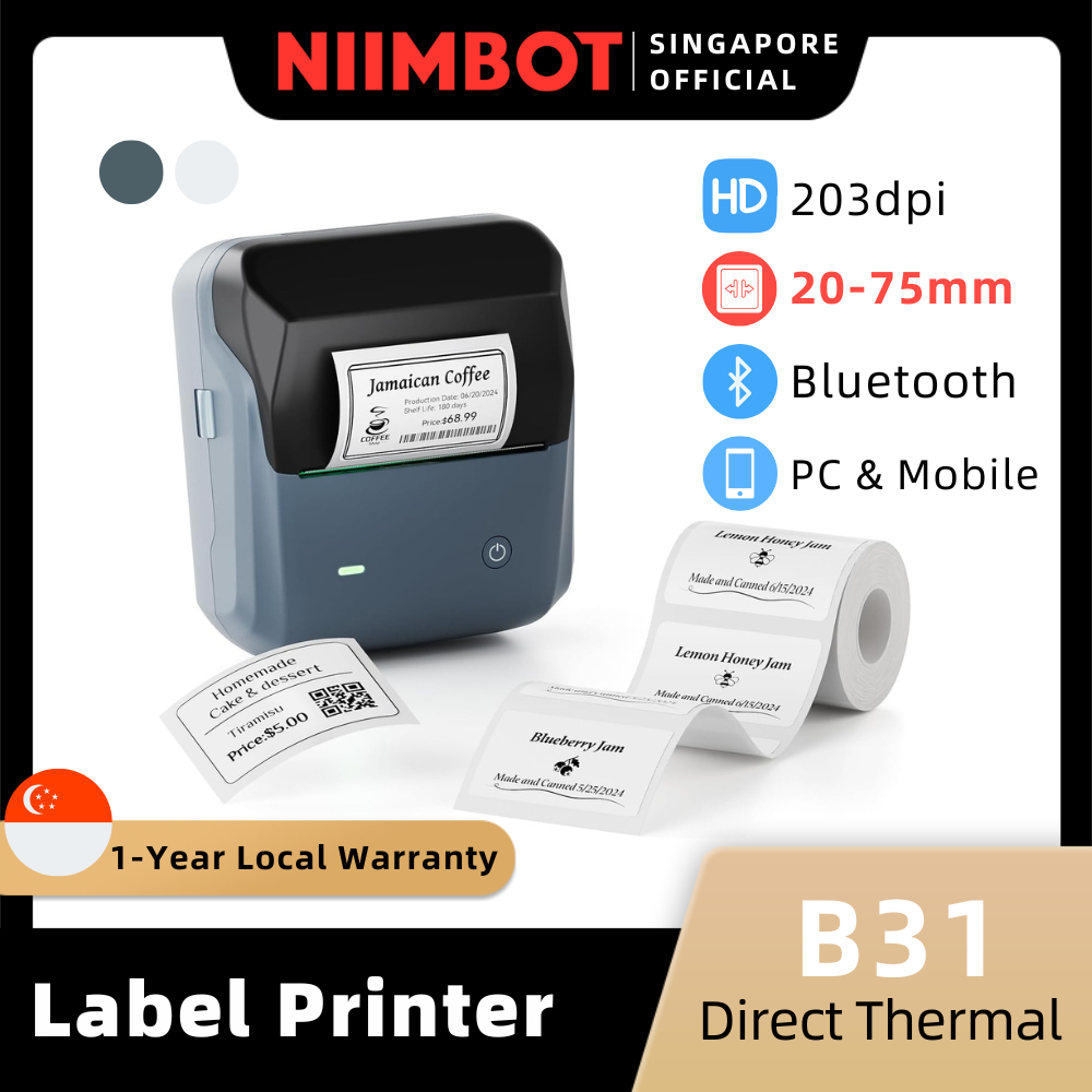 NIIMBOT Label Printer B31 20-75mm Inkless Bluetooth Portable Thermal Sticker Maker for Business ...