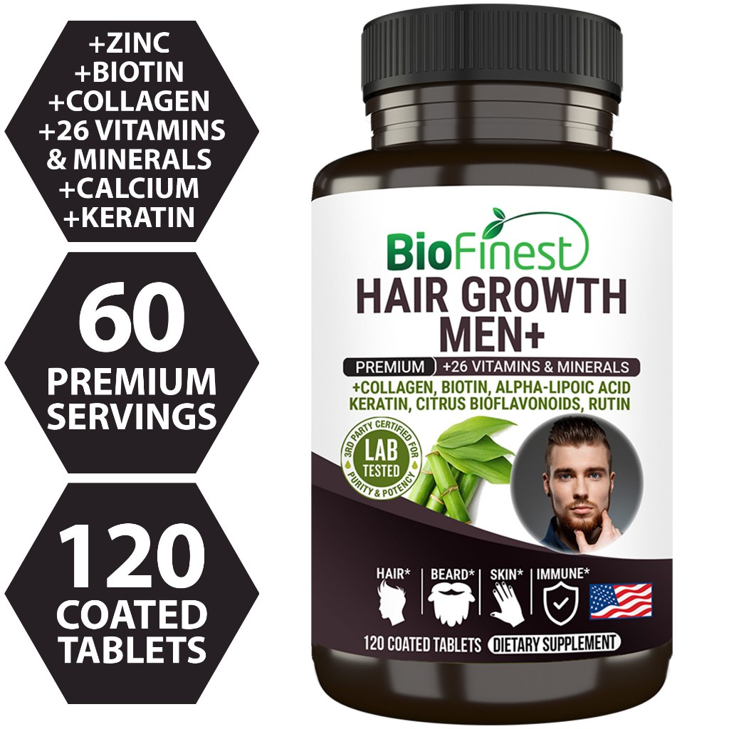 Biofinest Hair Growth Men Supplement - 26 Vitamins A B C D E Calcium ...