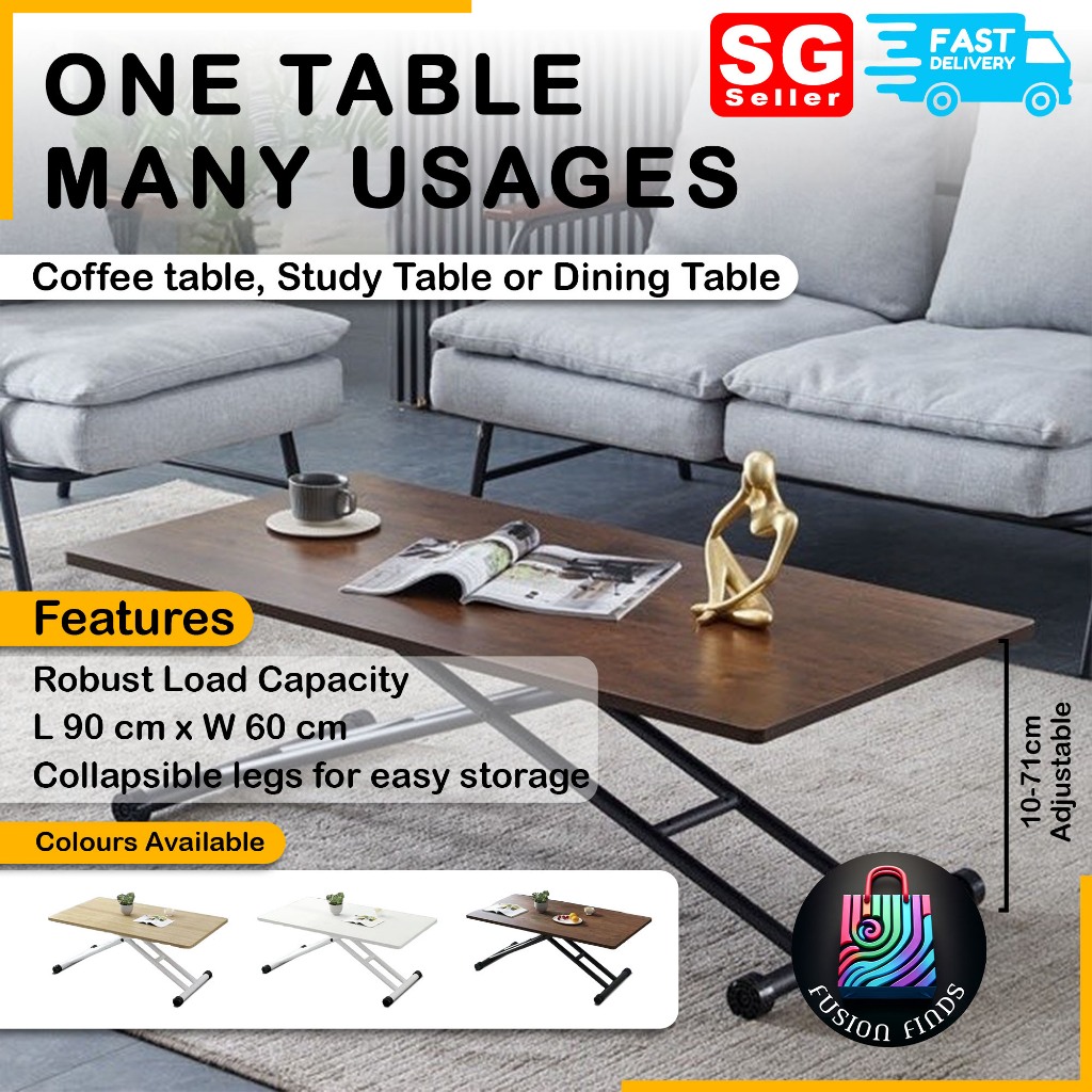 90cm x 60cm Adjustable Table | Coffee Table | Work Desk | Dining Table ...