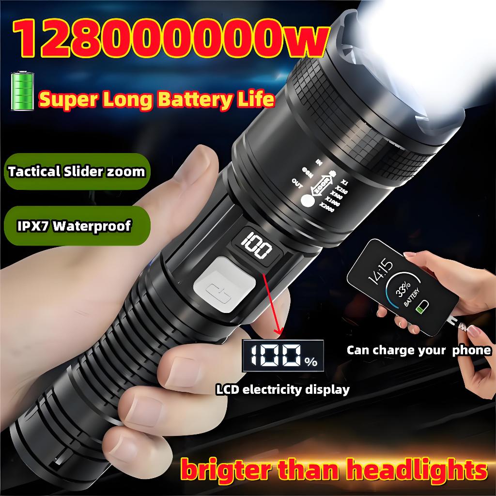 【128 hours of continuous use】flashlight strong torch light Rechargeable ...