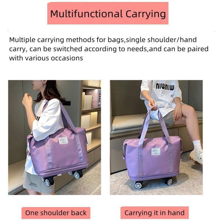 【SG Stock 】Foldable Travel Bag With Wheels Removable Wheels Expandable ...