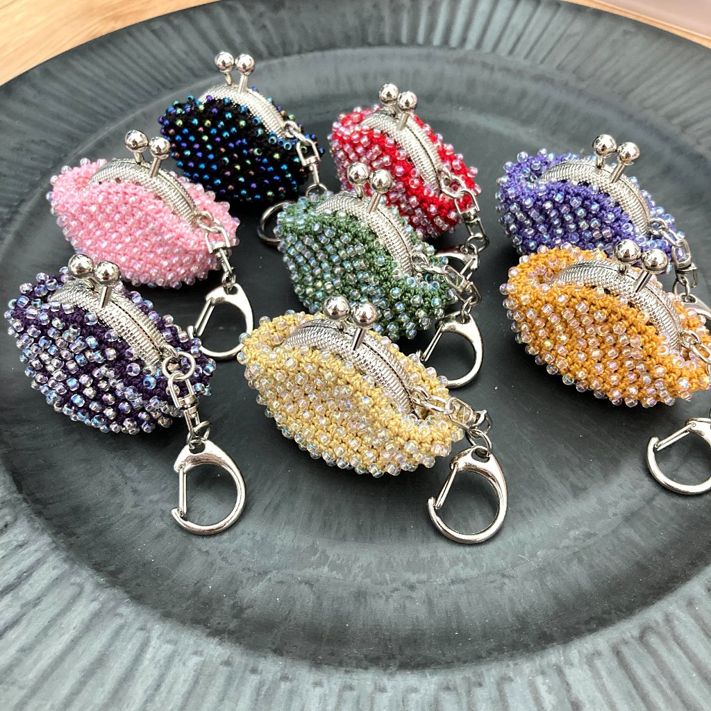 【Direct From Japan】Mini Beaded Coin Purse Keychain – 8 Colors【Gamaguchi ...