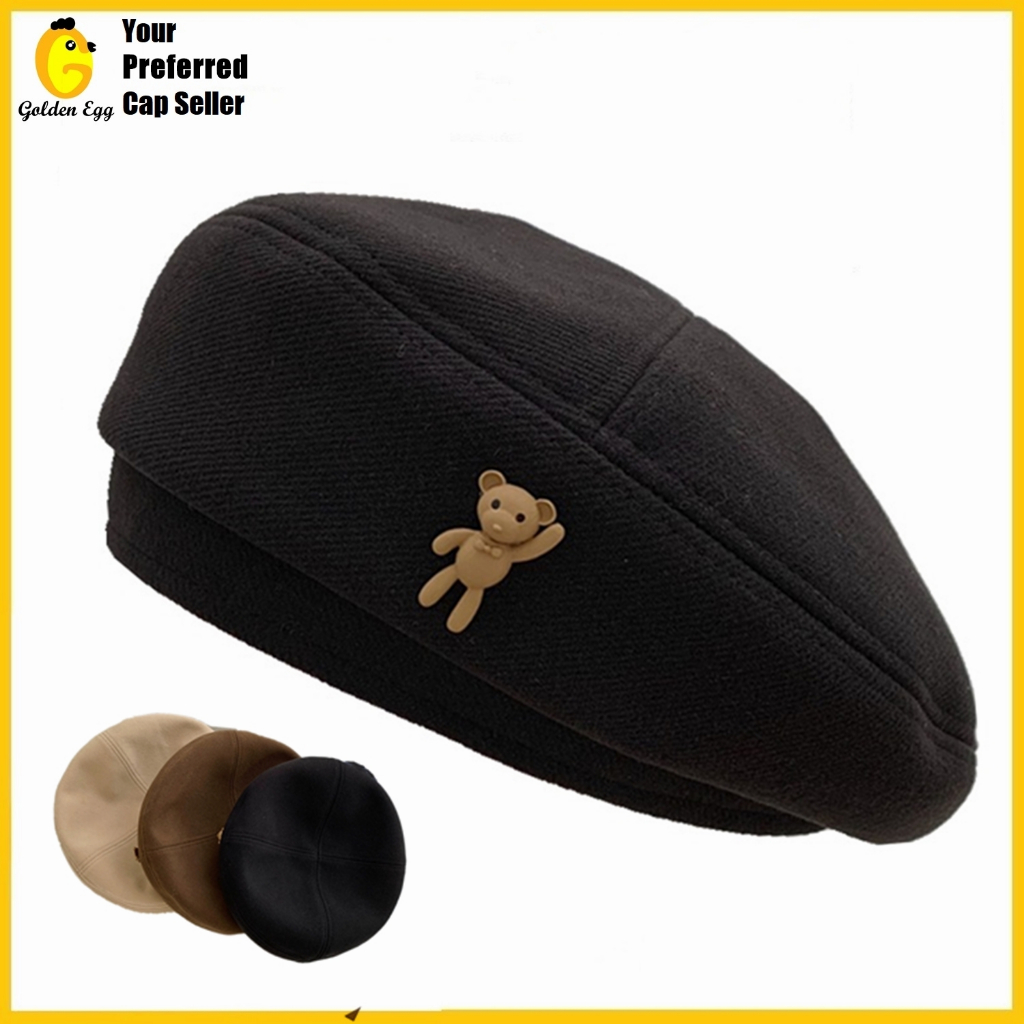 GEC Adult Unisex Bear Design Beret Cap Plain Artist Cap Beret Fashion ...