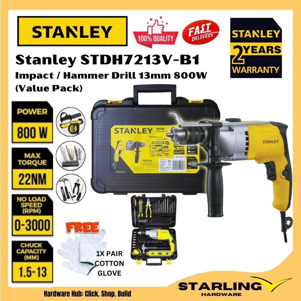 Stanley STDH7213V Impact / Hammer Drill 13mm 800W (Value Pack) | Shopee ...