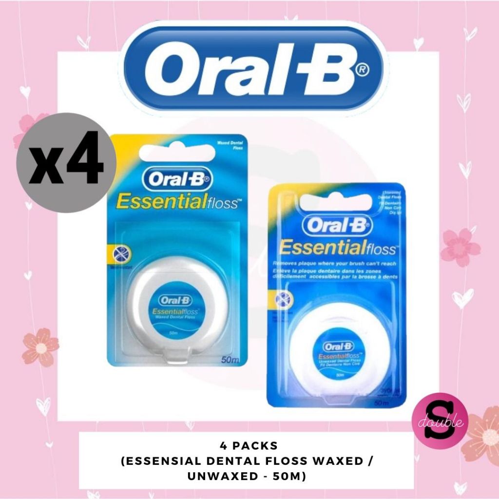 [Bundle of 4] Oral B Dental Floss Essential Floss Mint Waxed/Unwaxed ...